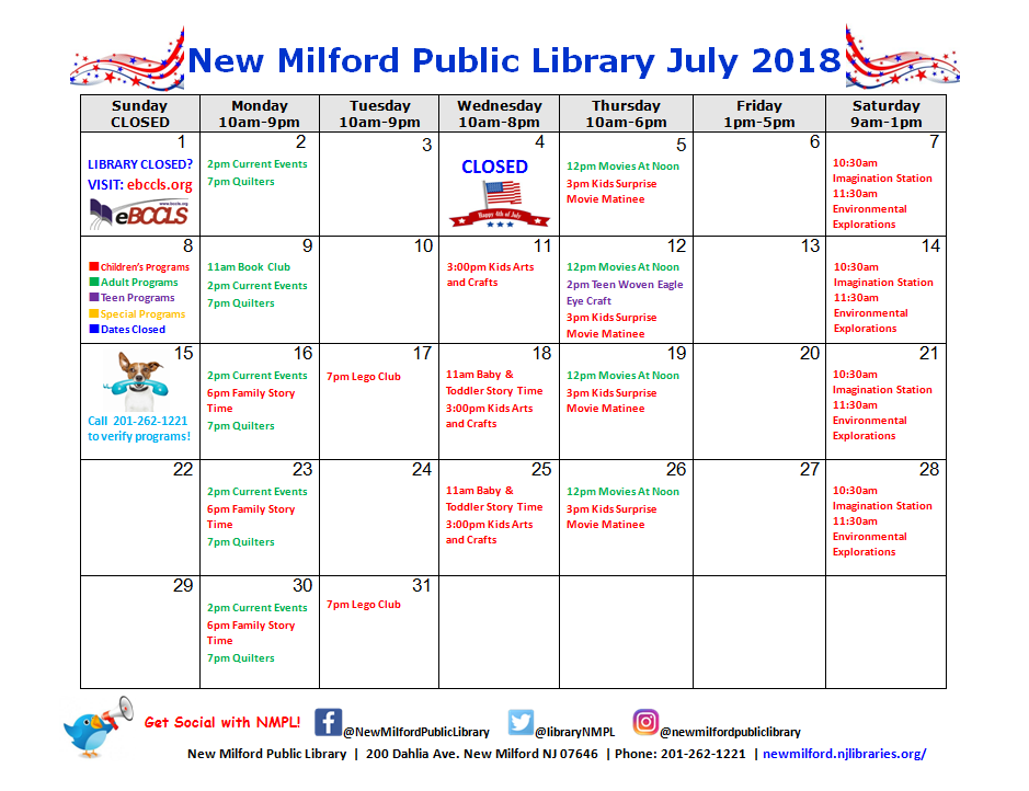 NMPL JULY 2018 – New Milford Public Library